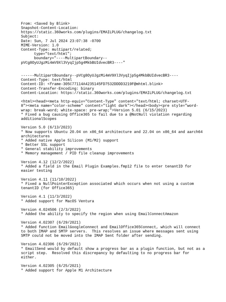 Plugins EMAILPLUG Changelog | PDF | File Maker | Computing