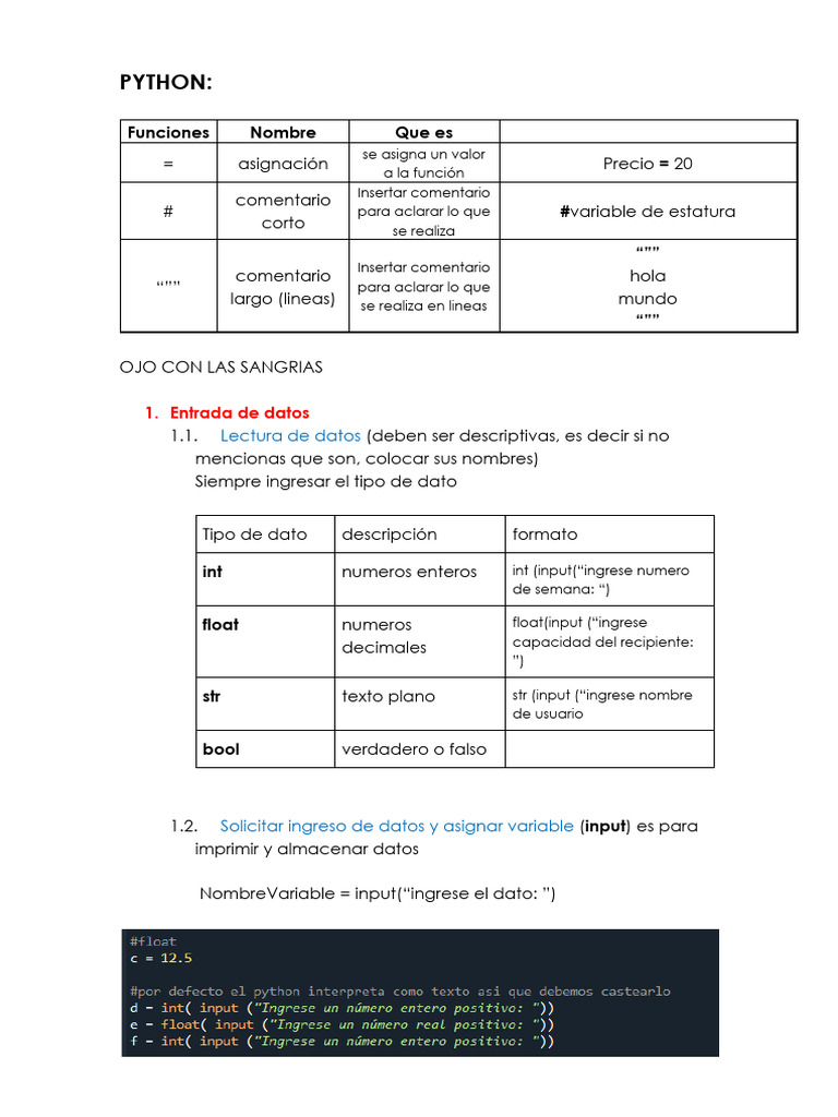 PYTHON | PDF | Tipo de datos | Sintaxis (Lógica)