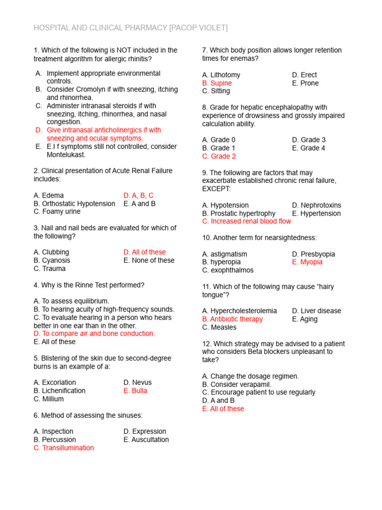 HOSPITAL AND CLINICAL PHARMACY - PACOP Violet | PDF | Pharmacy | Pharmacist