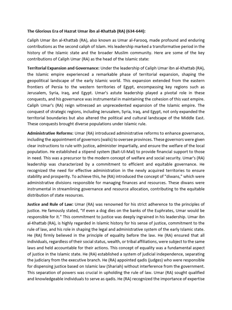 The Glorious Era Of Hazrat Umar Ra Pdf Sharia Umar