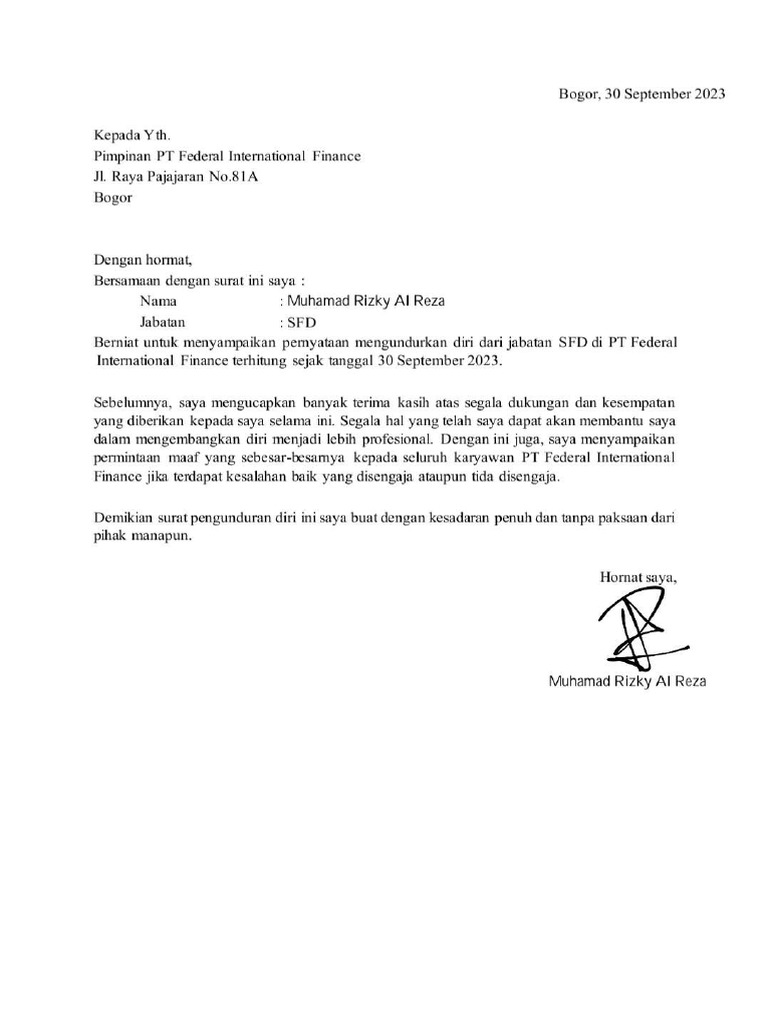 Contoh Surat Resign | PDF