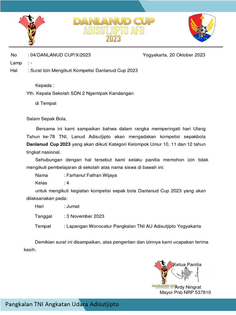 Surat Dispensasi FATHAN | PDF