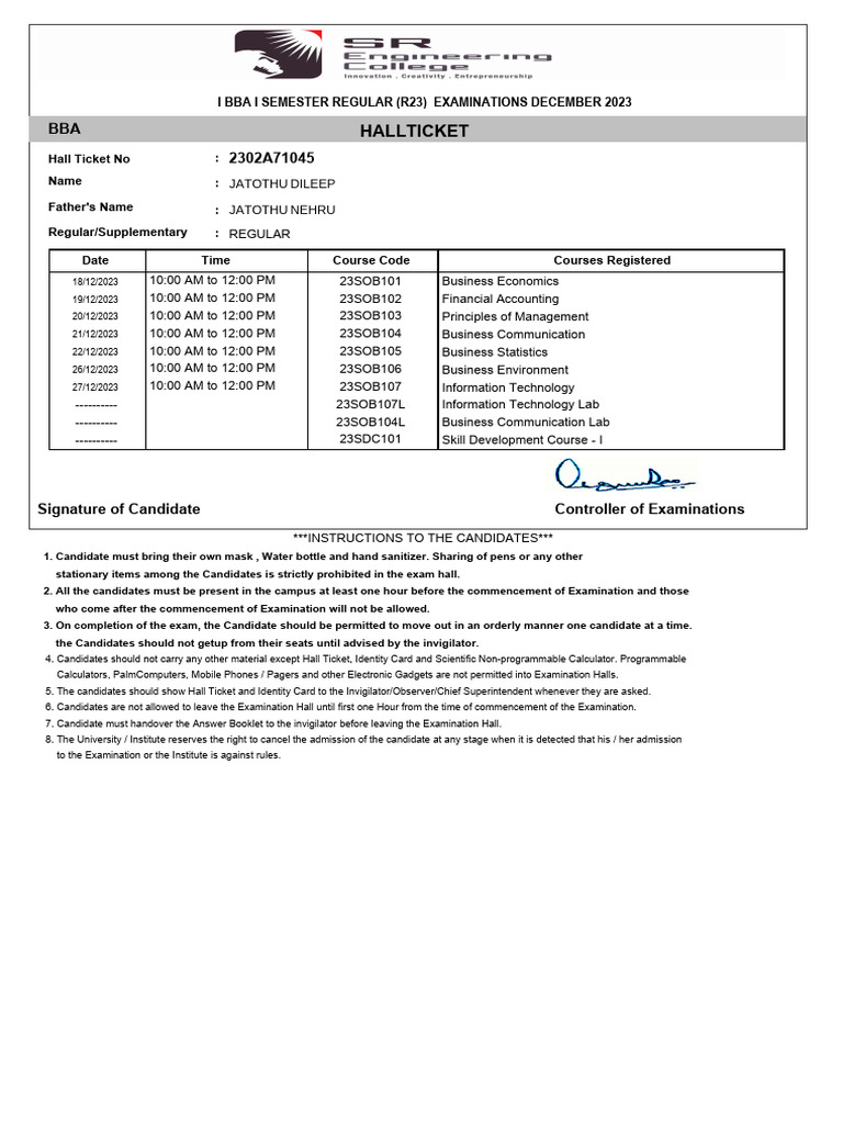 Hallticket | PDF | Technology & Engineering