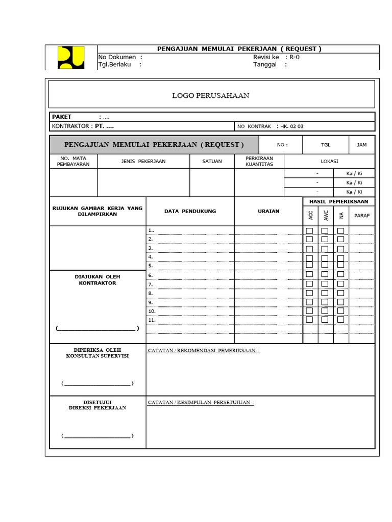 Format. Pengajuan Memulai Pekerjaan (Request) | PDF