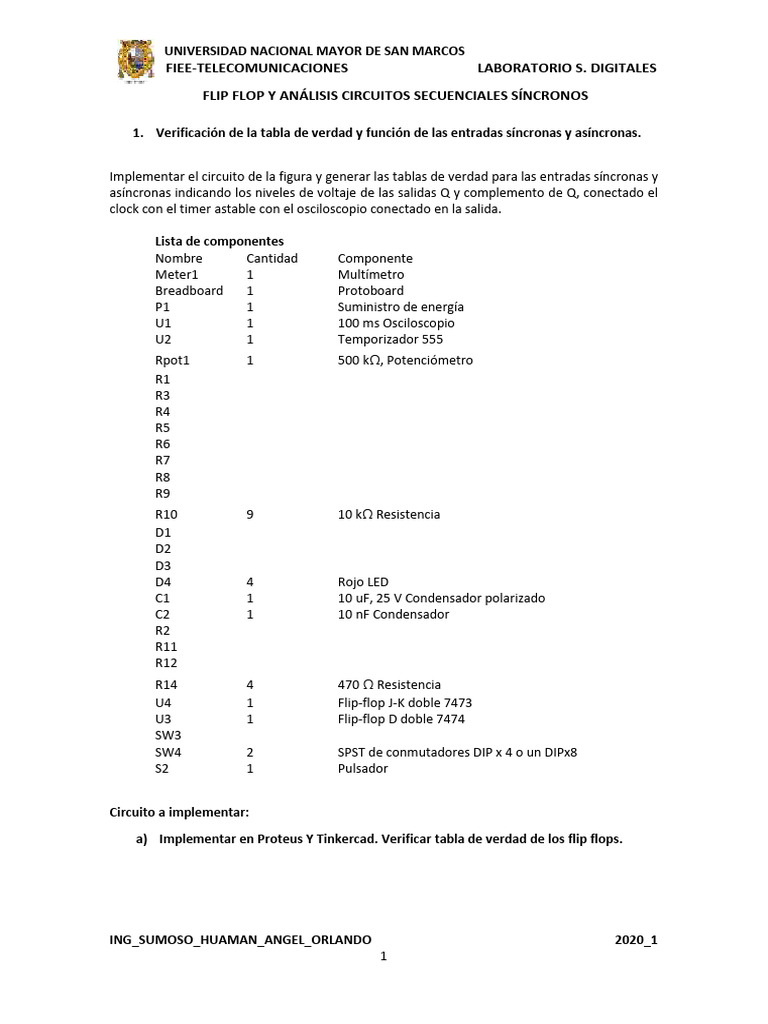 8.-Lab Flip Flop Analisis Secuencial Sync 2020 2 | PDF | Ingeniería ...