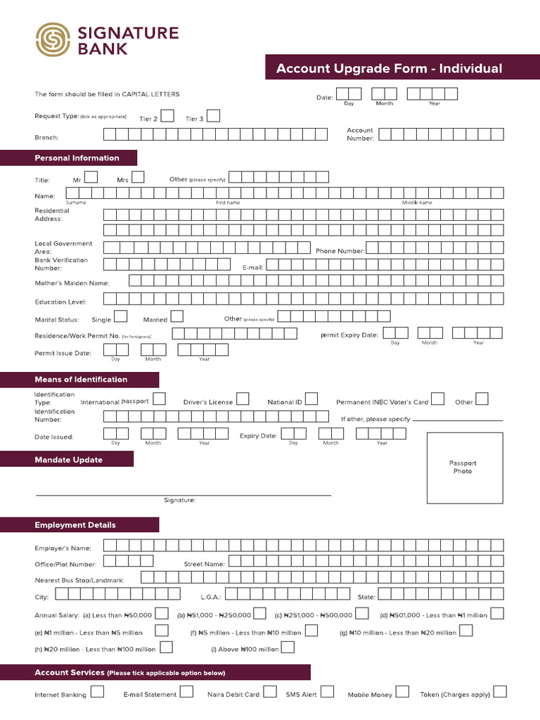 Signature Bank - Upgrade Form 221114-Di | PDF