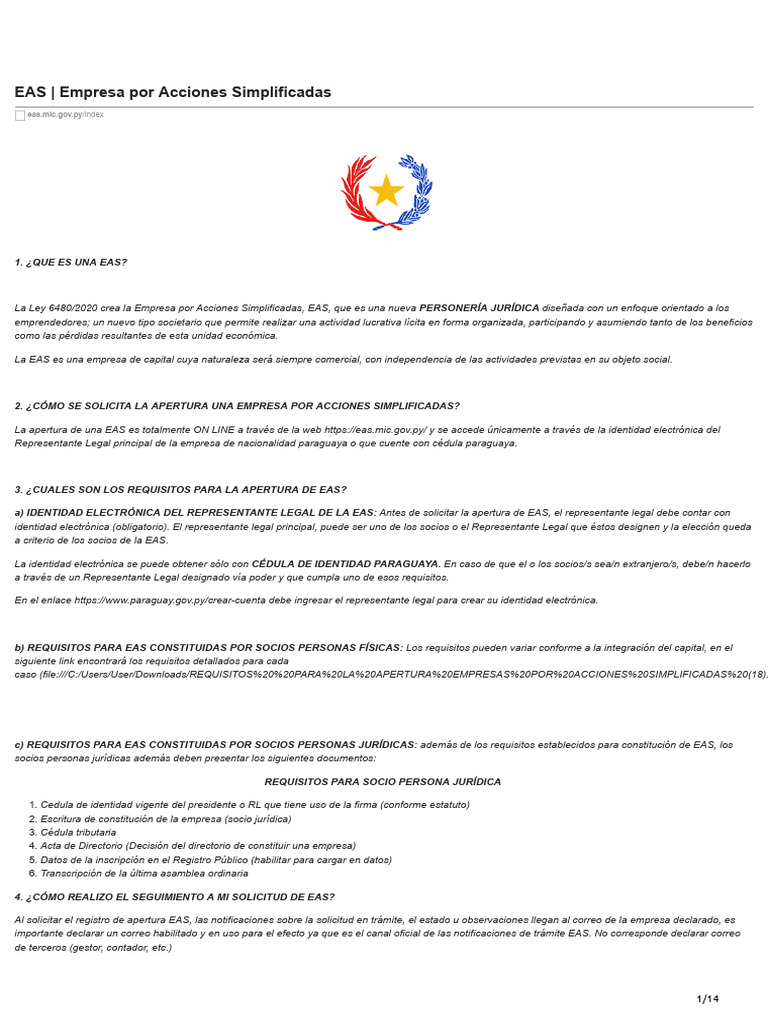 Eas - Mic.gov - py-EAS Empresa Por Acciones Simplificadas | PDF | Compartir (Finanzas ...