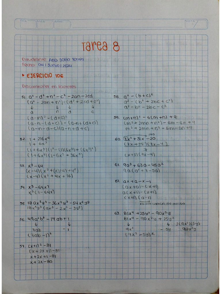 Tarea 8 (Factorización) Ana Sofía Torres | PDF