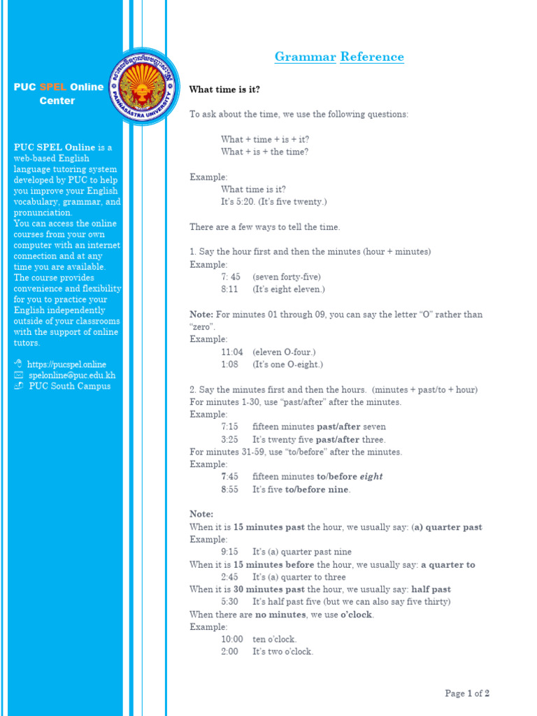 English Time-Telling Guide | PDF | Hour | Linguistics
