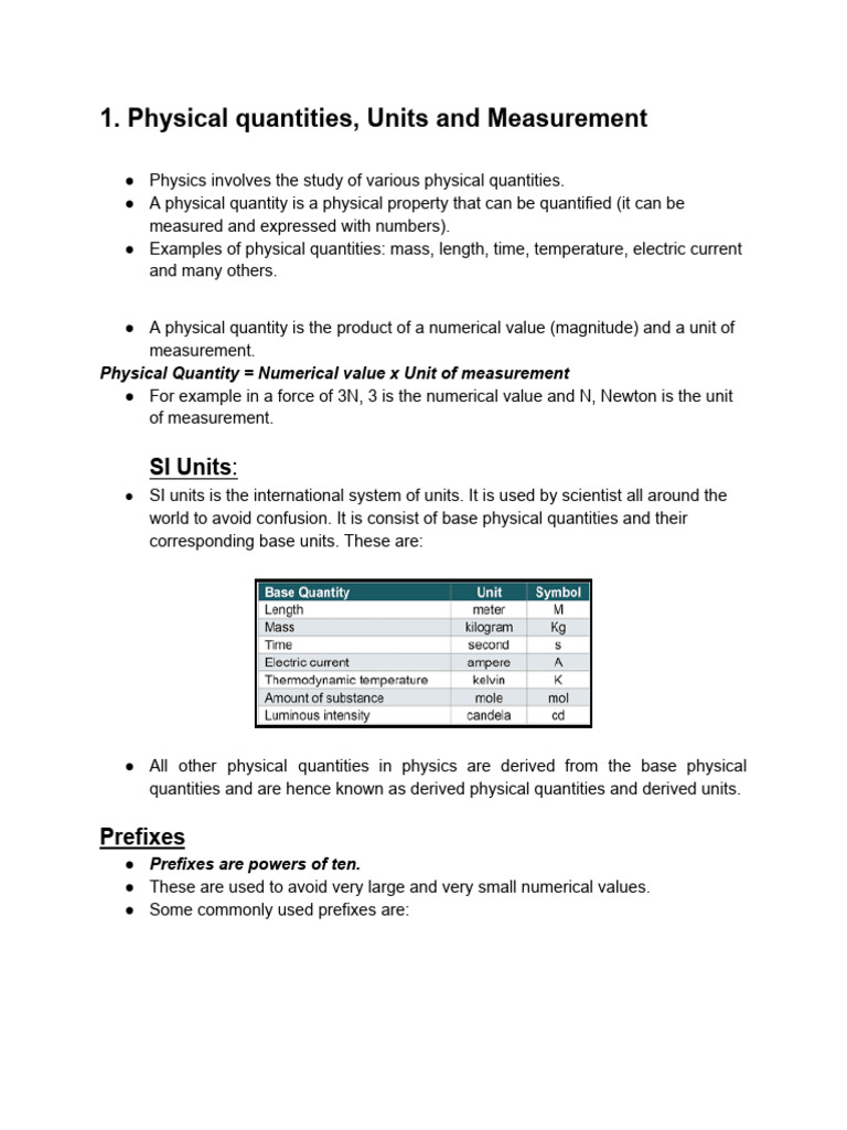 1.1 Physical Quantities, Units and Measurement | PDF | Euclidean Vector | Quantity