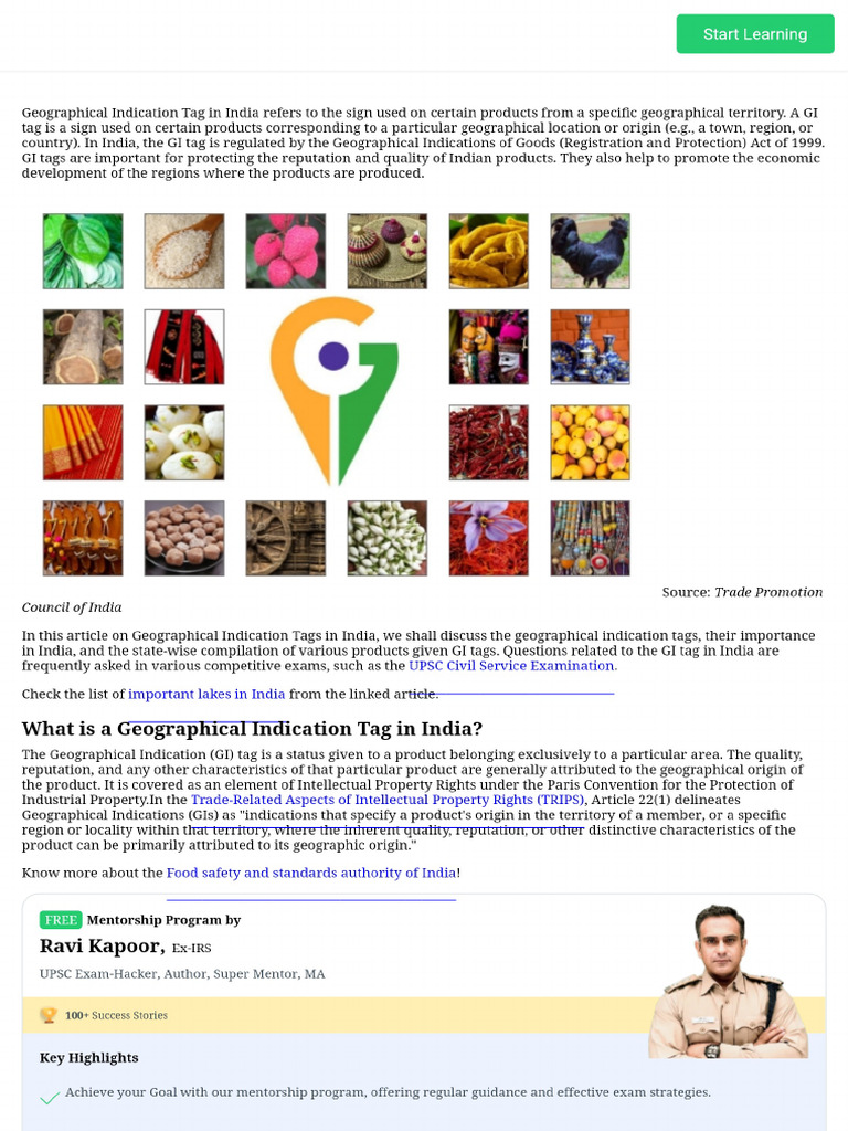 Geographical Indication Tags in India UPSC Notes - GI Tags | PDF