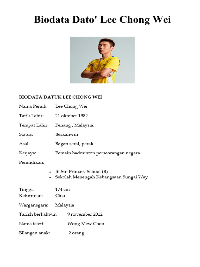 Biodata Dato Lee Chong Wei | PDF