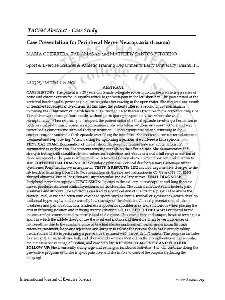 Peripheral Nerve Neuropraxia | PDF | Shoulder | Diseases And Disorders