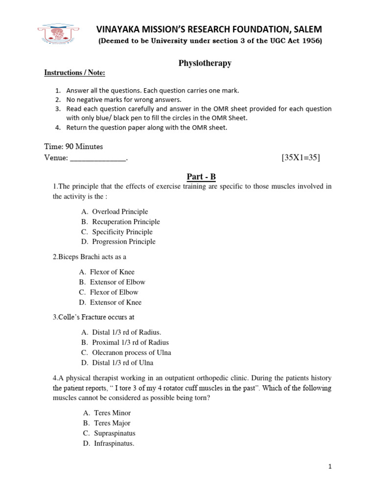 Physiotherapy Exam Questions and Guidelines | PDF | Elbow | Knee