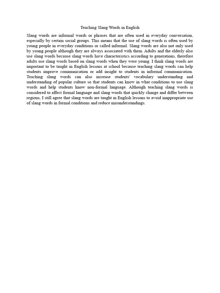 Free Writting Teaching Slang Words in English | PDF