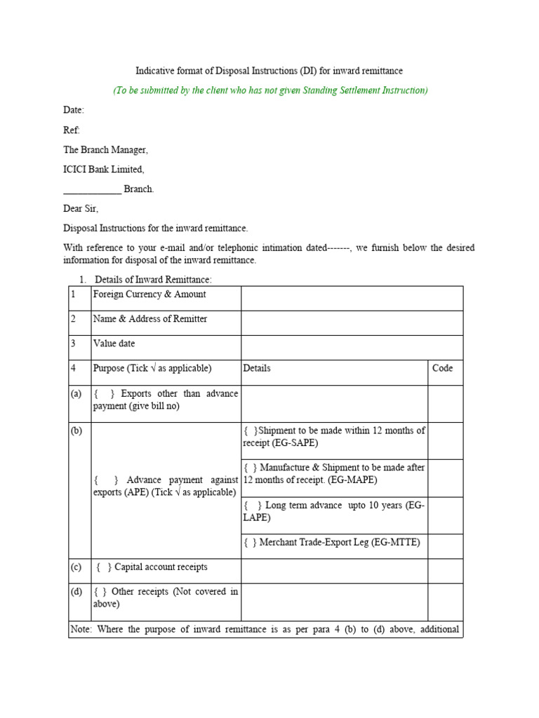 Disposal Instruction For Settlement of Inward Remittance | PDF ...