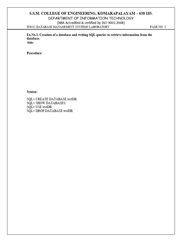 DBMS Lab Manual | PDF | Pl/Sql | Sql DBMS Lab Manual | PDF | Pl/Sql | Sql