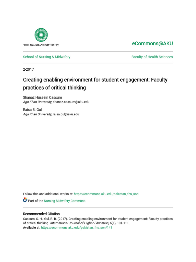 Creating Enabling Environment For Student Engagement - Faculty Pra | PDF | Teachers | Learning