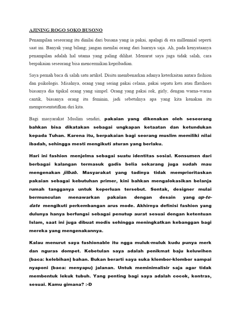 Ajining Rogo Soko Busono | PDF | Karier & Perkembangan | Gaya Hidup