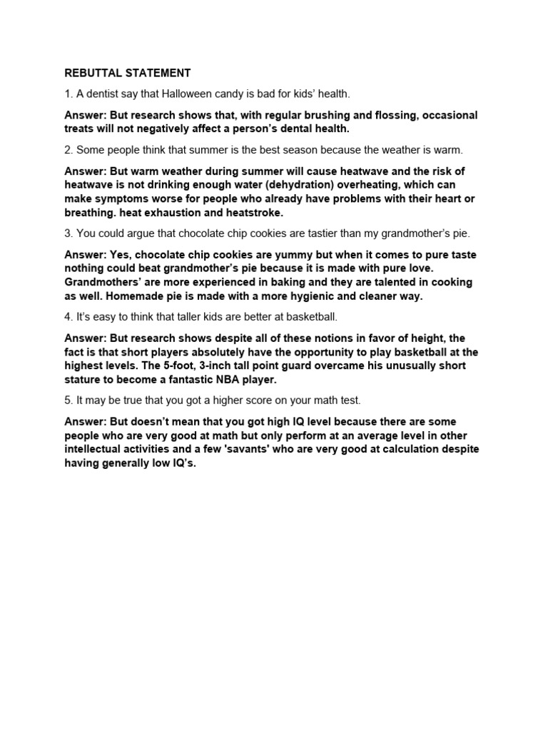 Rebuttal Statement | PDF | Cooking, Food & Wine