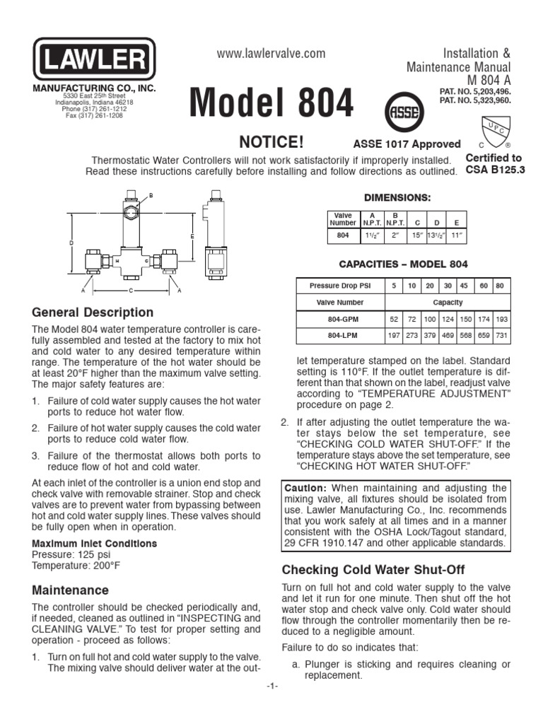 804 Manual | PDF | Valve | Water Heating