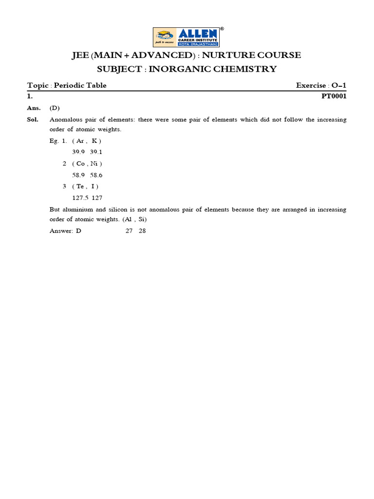 Ioc Periodic Table Sheet Soln | PDF | Periodic Table | Ionization