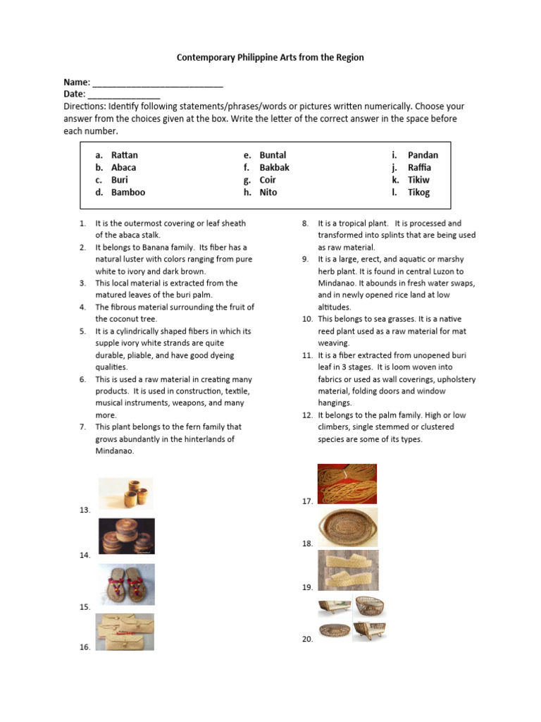 Local Materials Quiz | PDF | Textiles | Weaving