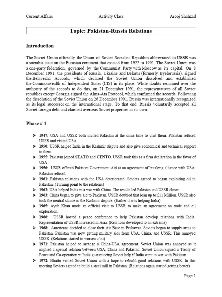 04 Pak Russia Relation | PDF | Soviet Union | World Politics