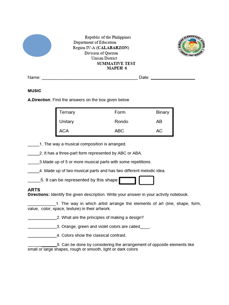 3rd-quarter-Summative-Test-MAPEH-6 | PDF