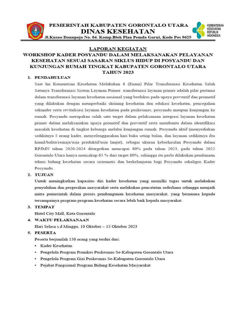 Laporan Kegiatan - Workshop Kader | PDF