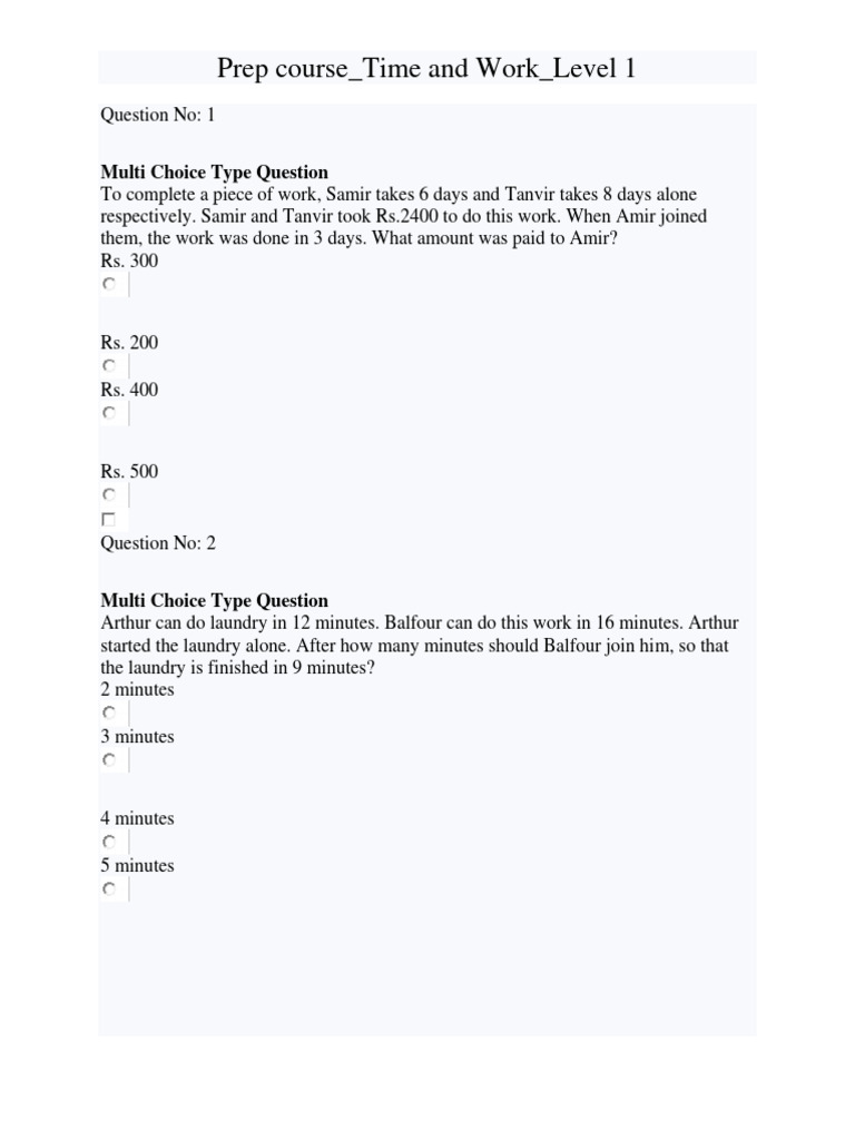 TIME Work Level 1 | PDF | Labor