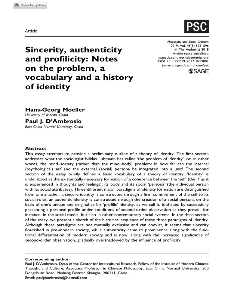 Moeller D Ambrosio 2018 Sincerity Authenticity and Profilicity Notes On ...