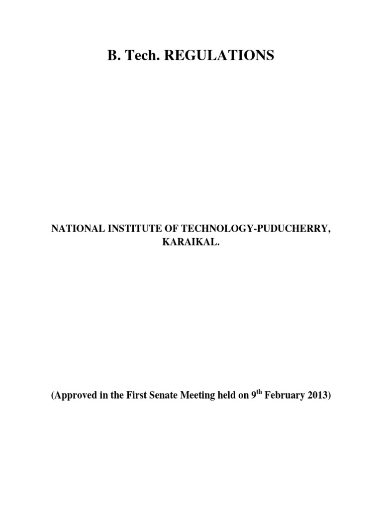 B. Tech. Regulations: National Institute of Technology-Puducherry, Karaikal | PDF | University ...