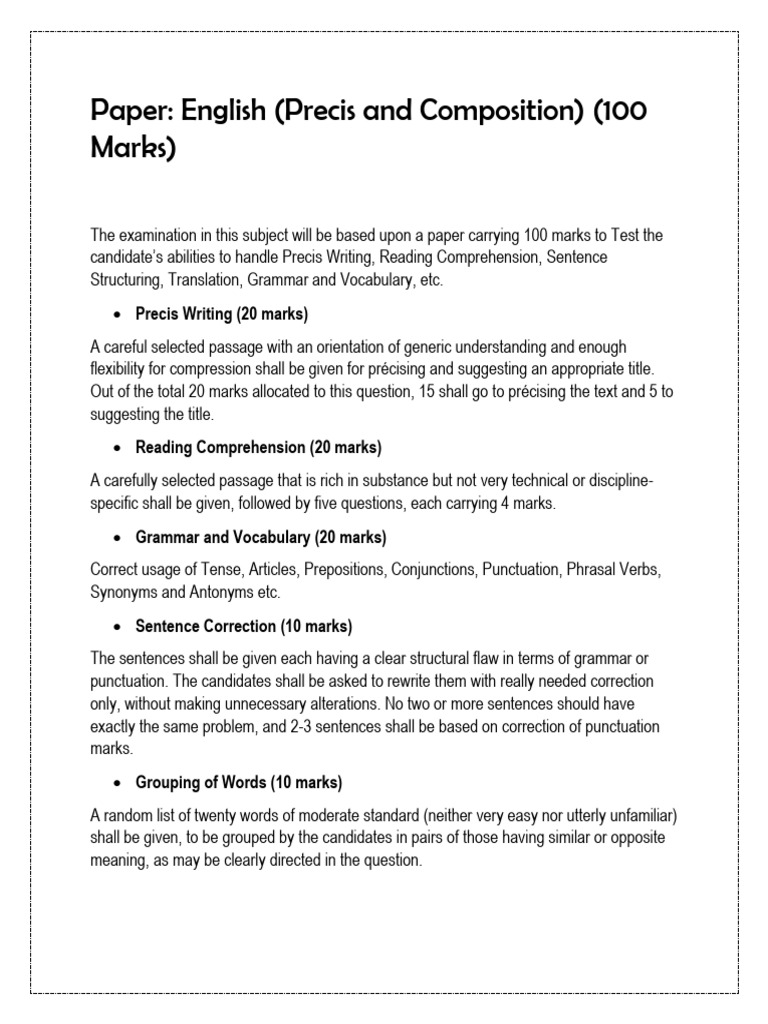 English Precis and Composition CSS Syllabus Removed | PDF | English Language | English Grammar