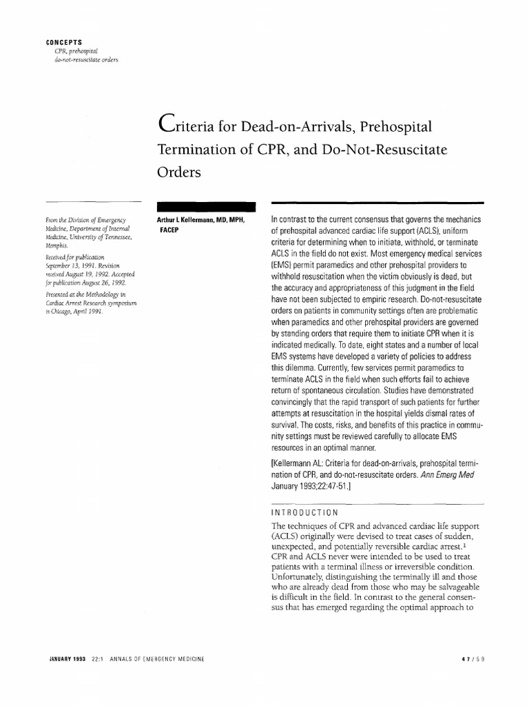 DOA DNR criteria | PDF | Cardiac Arrest | Cardiopulmonary Resuscitation