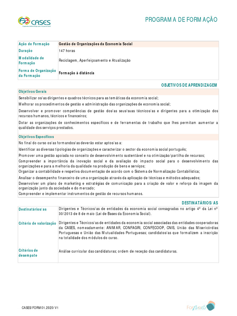 FORM01 Programa de Formacao | PDF | Economia social | Gestão de ...