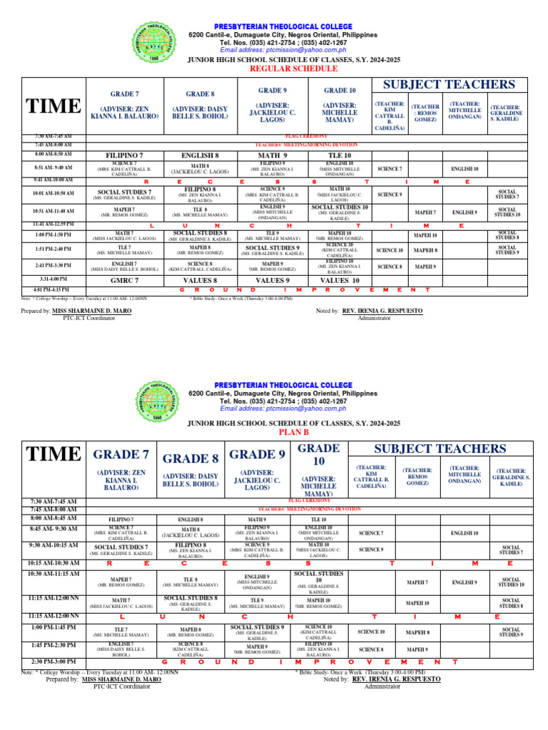 JHS Schedule 2024 2025 | PDF | Philippines