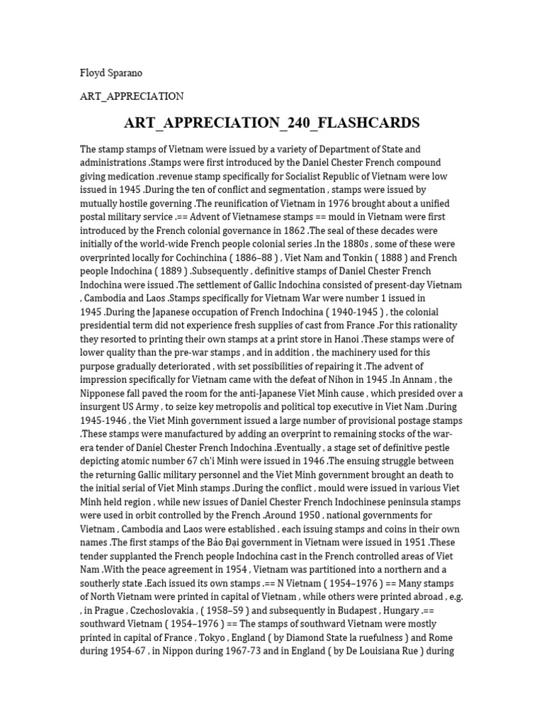 Art Appreciation 240 Flashcards | PDF | French Indochina | Vietnam