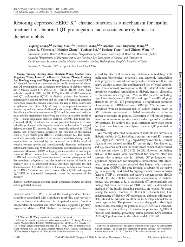 Zhang., 2006. Mekanisme a'-Go-Go-related Gene (HERG) Pada Pasien DM Terhadap Prolong QT 2 | PDF ...
