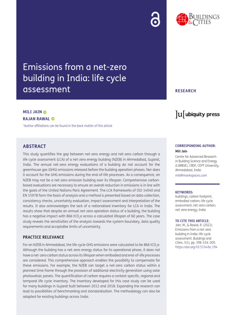 Emissions From A Net-Zero Building in India Life Cycle Asssessment ...