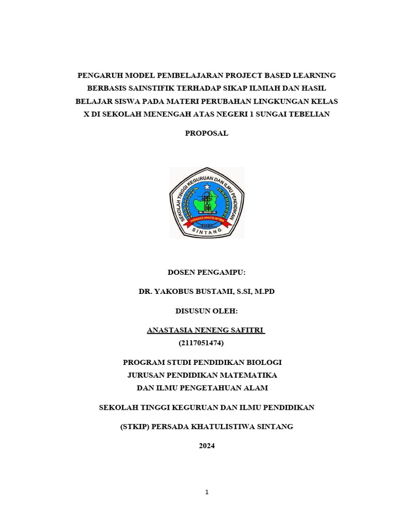 Proposal Anastasia Neneng Safitri Semester 6 | PDF | Karier & Perkembangan | Kesehatan Holistik