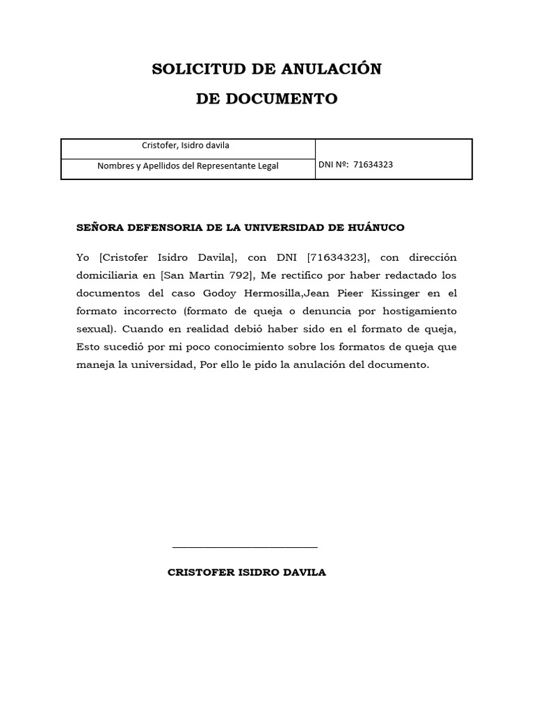 MODELO Solicitud de Anulacion de Anotacion en El Sistema Fiscal | PDF ...
