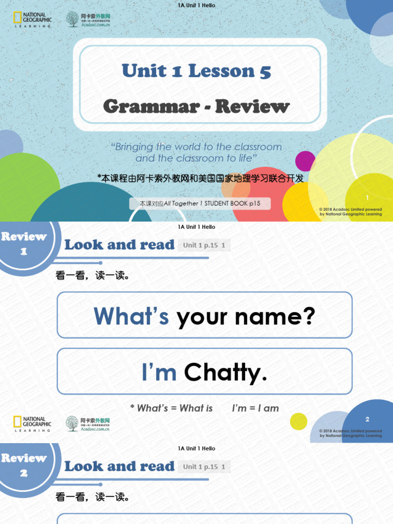 Unit 1 Lesson 5 Grammar Review | PDF | Learning