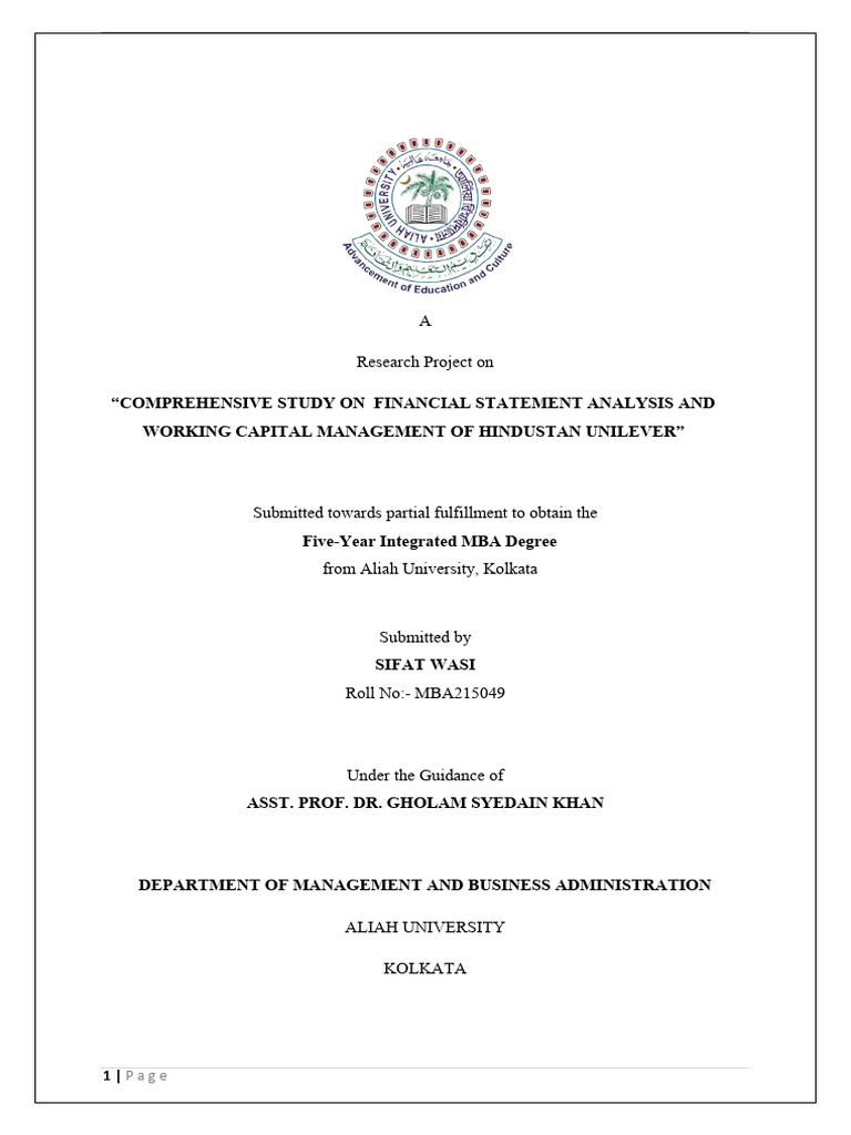 Research Project - Sifat Wasi | PDF | Working Capital | Investing