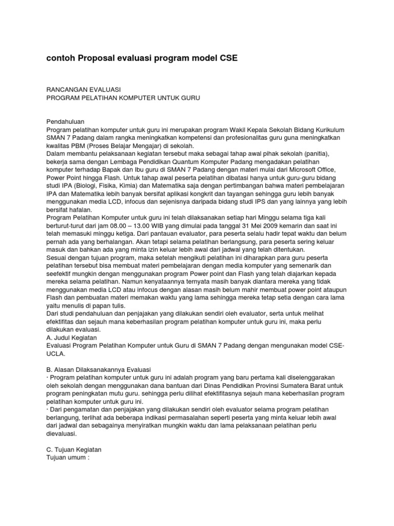 Contoh Proposal Evaluasi Program Model CSE | PDF