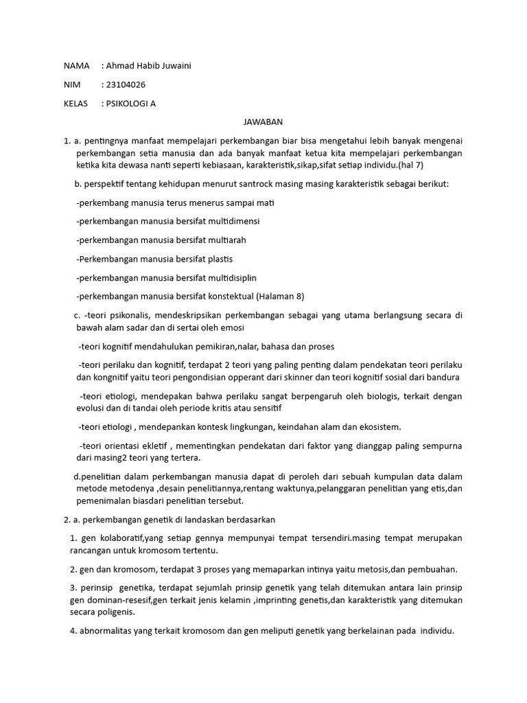 Habib Juwaini Tugas Uts Psi. Perkembangan | PDF