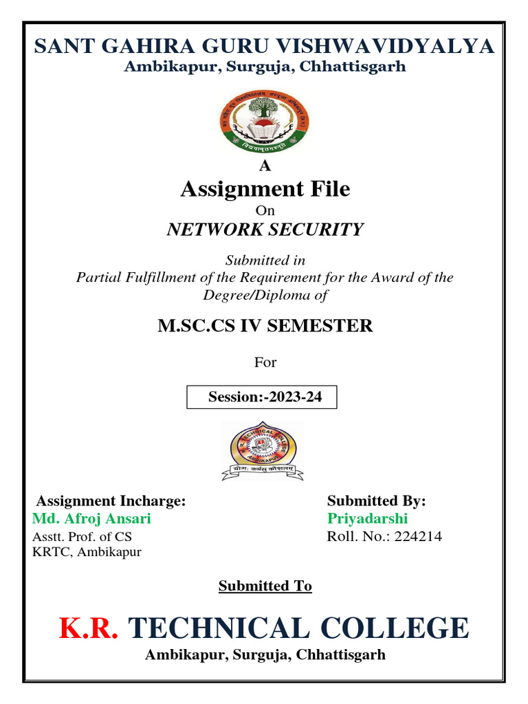 Network Security Assignment - KRTC 2023 | PDF