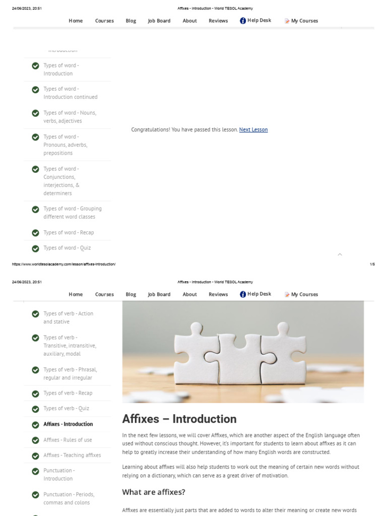 Affixes - Introduction - World TESOL Academy | PDF | Verb | Word