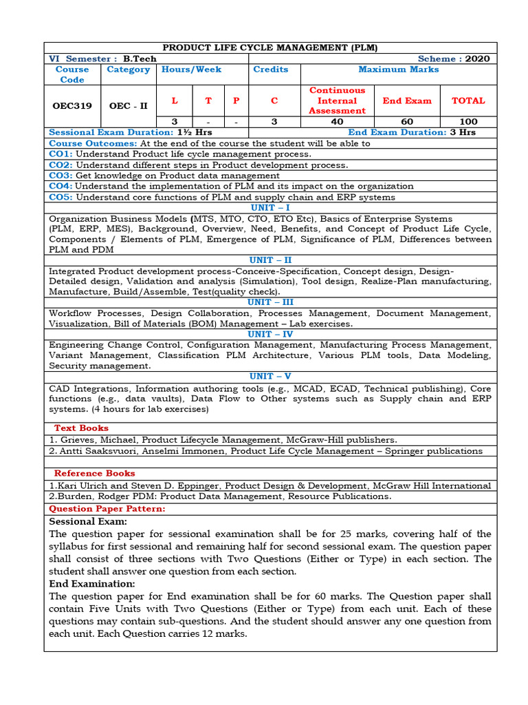 PLM Syllabus | PDF | Product Lifecycle | Business
