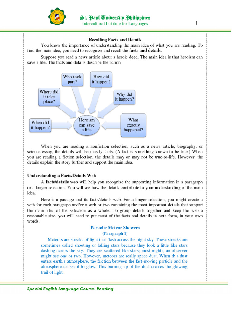 02 Recalling Facts and Details | PDF | Meteoroid